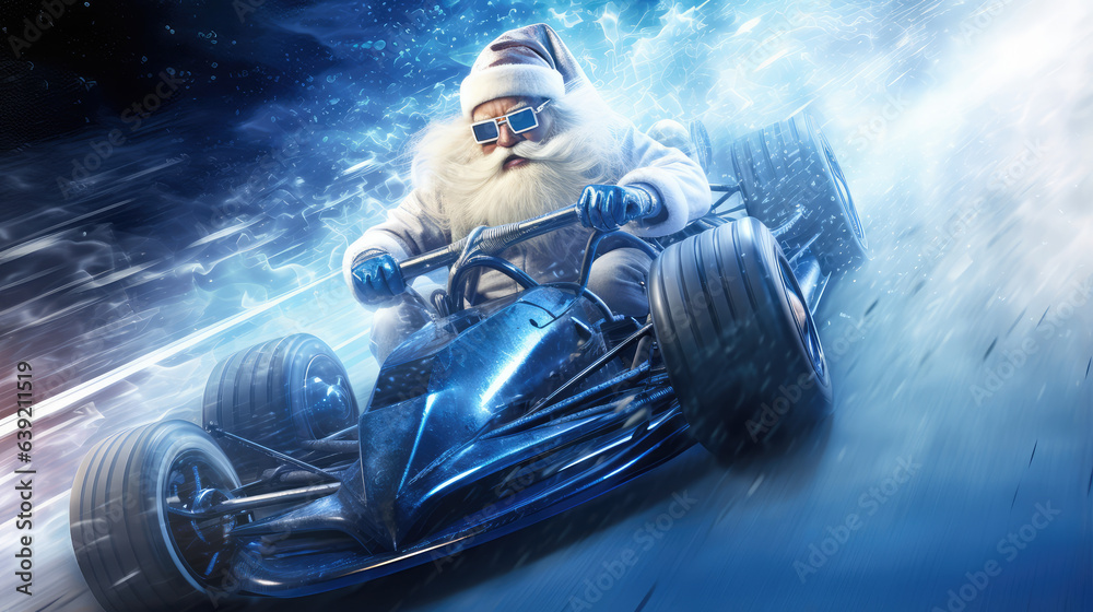 santa driving, santa Formula One car , Christmas, Generative AI Stock ...