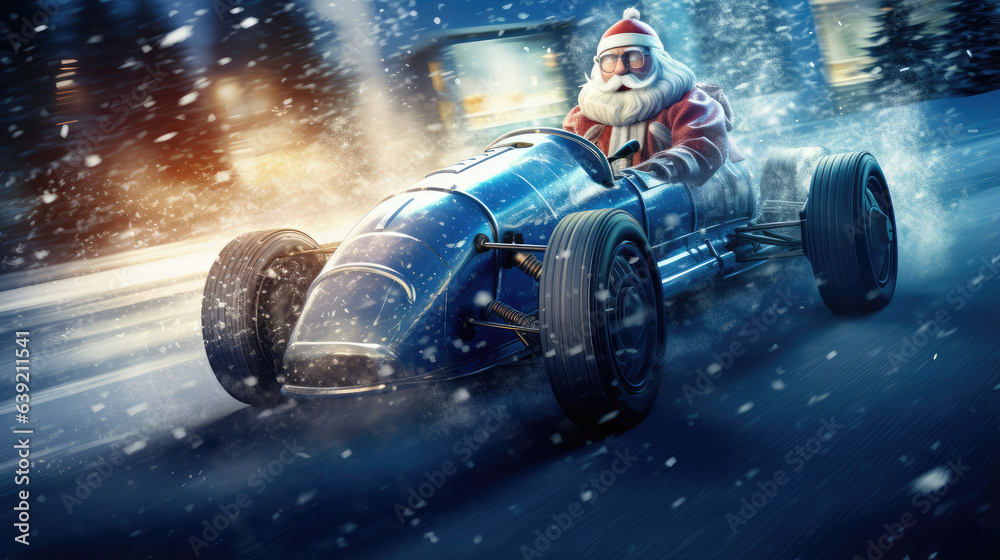 santa driving, santa Formula One car , Christmas, Generative AI Stock ...