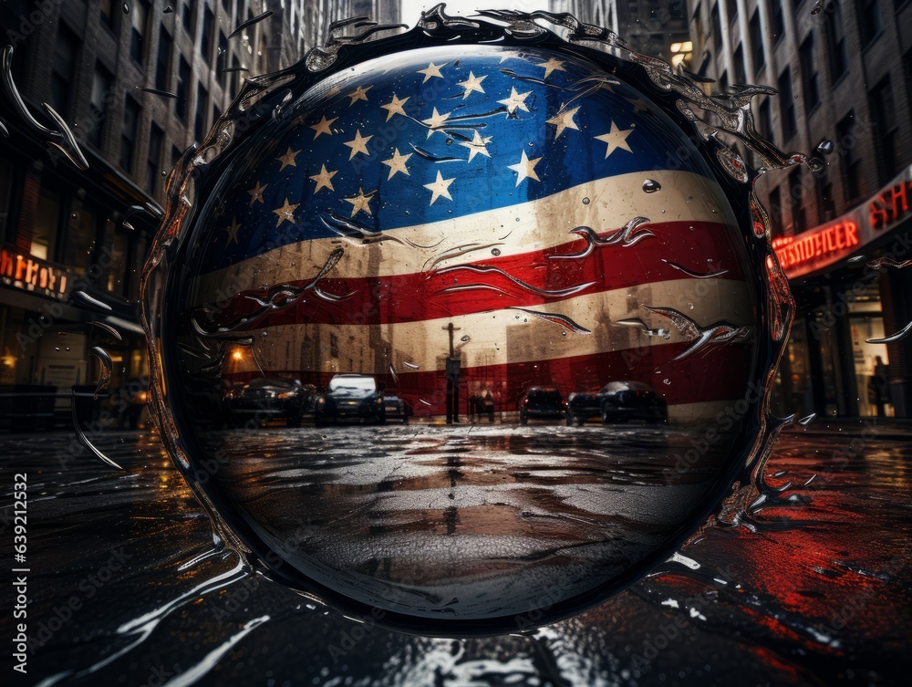 Captured with a fisheye perspective, the flag ripples in the center ...
