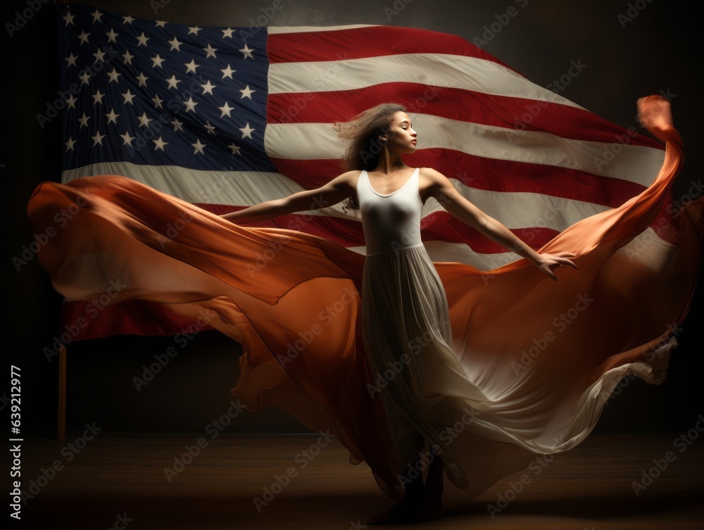 Masterfully photographed, a young ballerina poses mid-leap, the ...