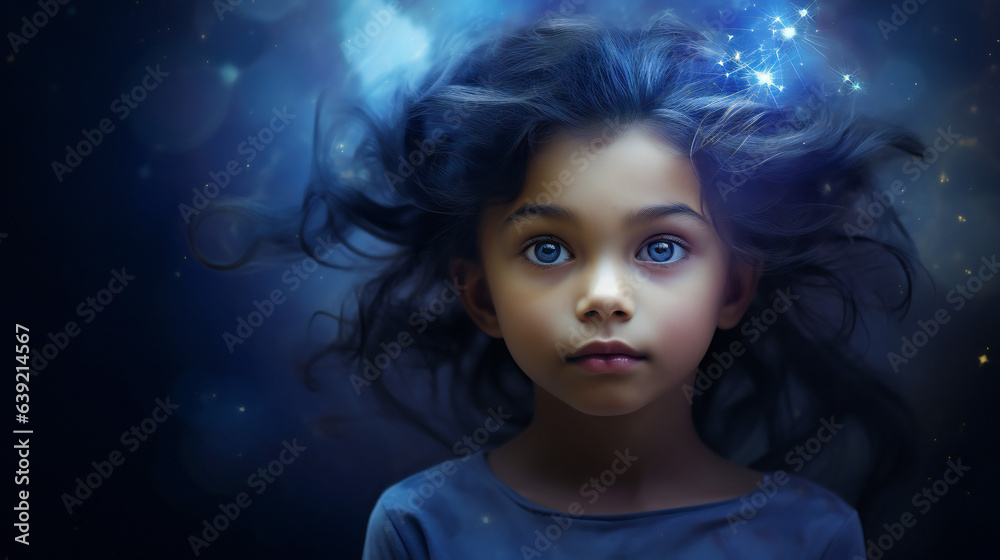 Indigo Children Starseed portrait with empty copy space on the side ...