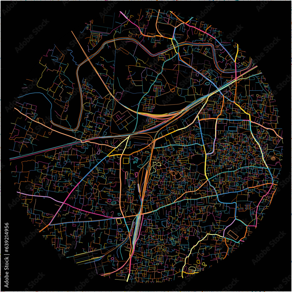 Colorful Map of Varanasi, Uttar Pradesh with all major and minor roads ...