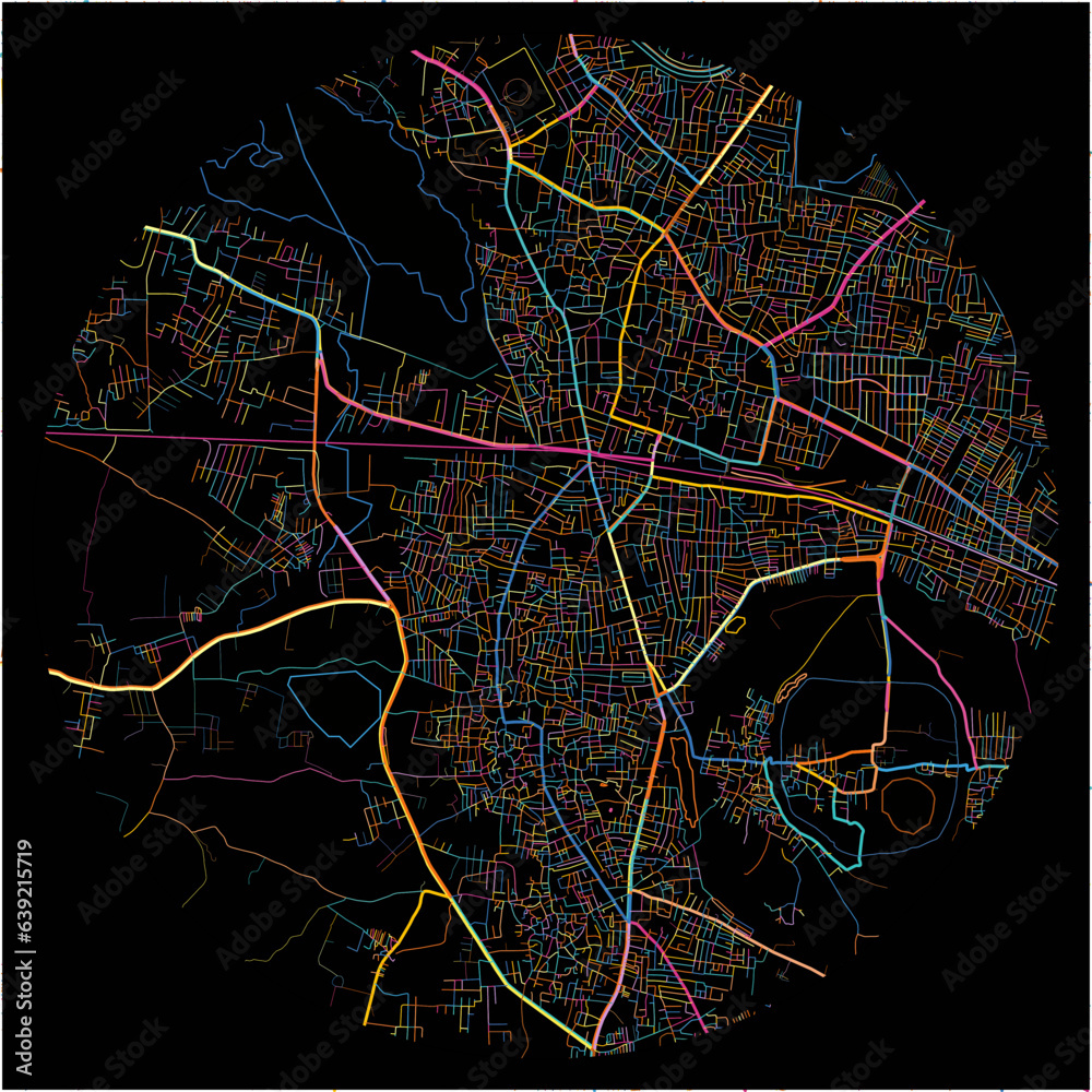 Colorful Map of Warangal, Telangana with all major and minor roads ...