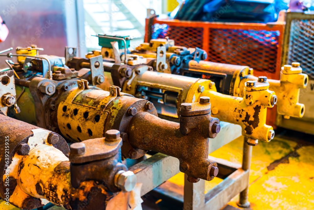 Oil and gas processing plant with pipe line valves.Steel pipelines and ...