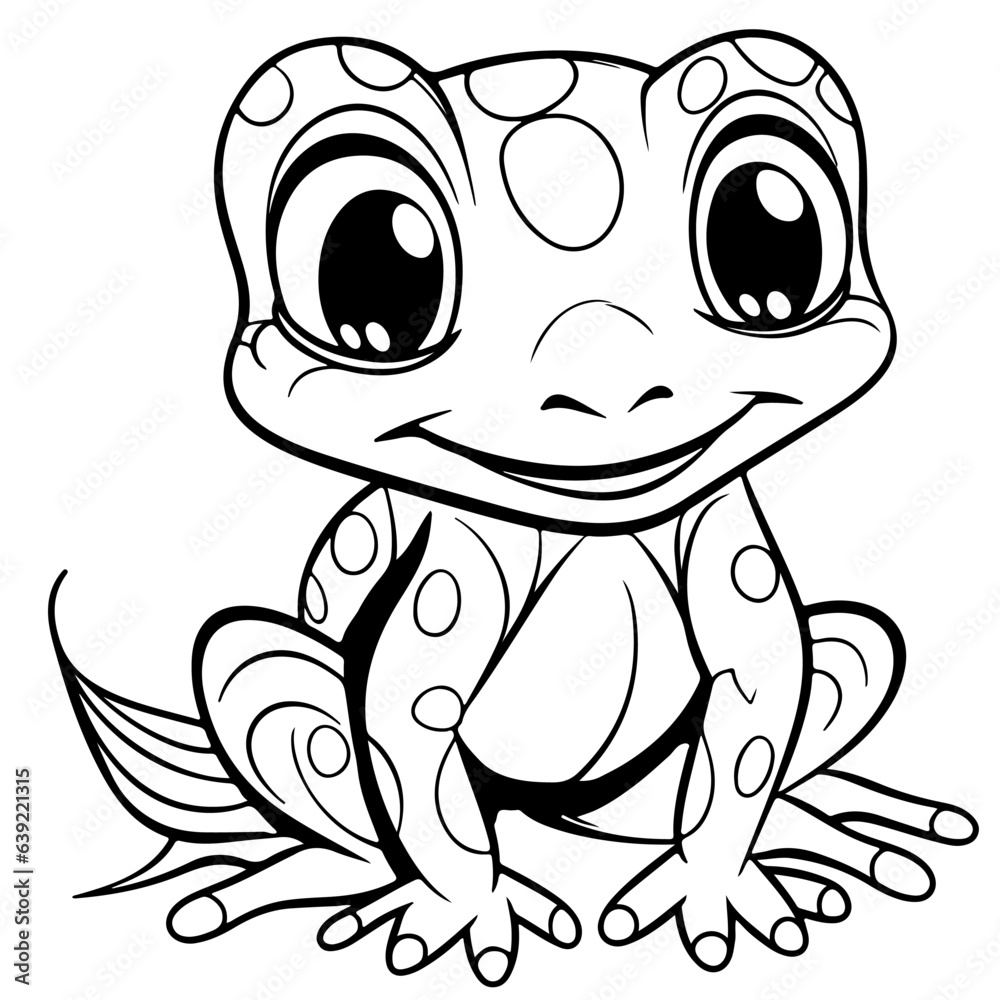 Cute Frog Coloring Pages for kids. Coloring book river fauna, vector ...