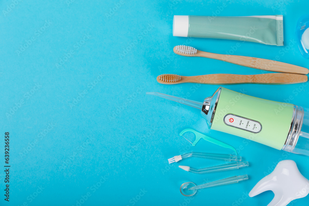 Electronic oral irrigator, toothbrush, paste, dental floss and ...