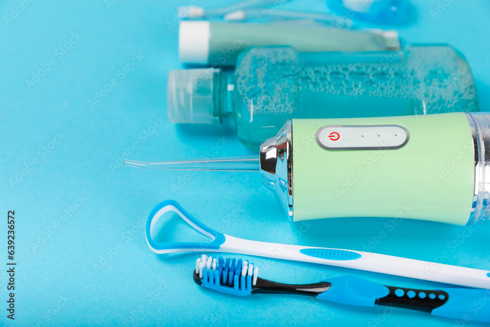 Electronic oral irrigator, toothbrush, paste, dental floss and ...