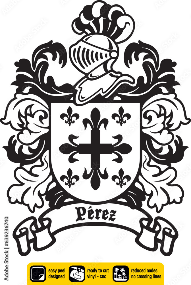 Vecteur Stock Escudo de Armas Sello Heráldico Apellido Pérez Heráldica Española Blasón Símbolo ...