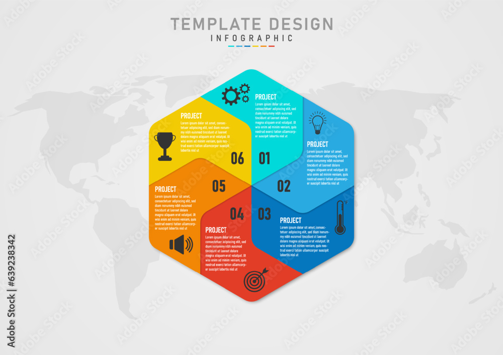 infographic template 5 business projects hexagon divided into several ...