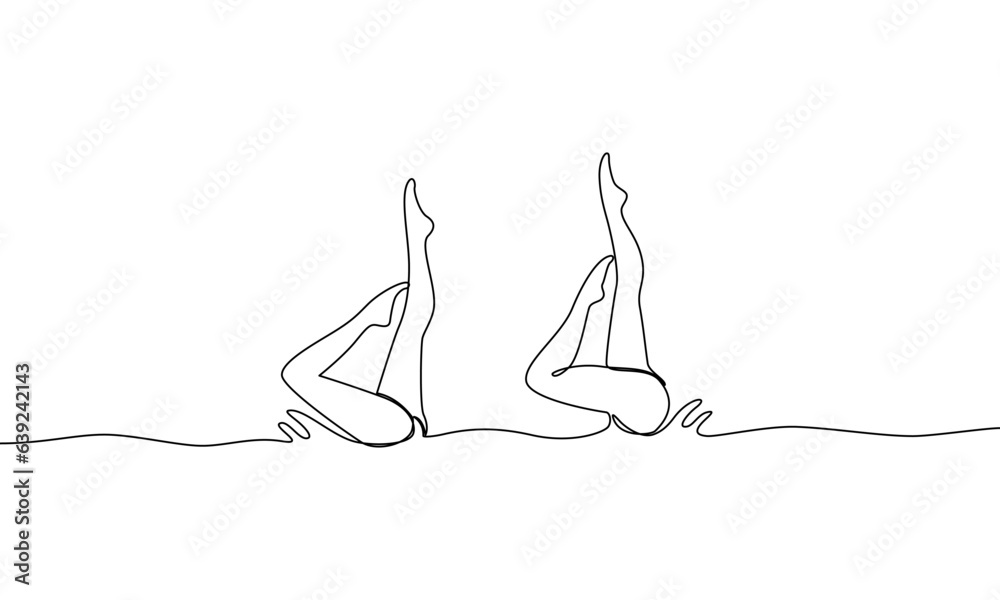 Single continuous line drawing of young athletic women. Synchronized ...
