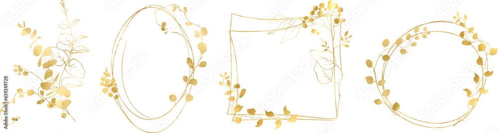 Linear vector gold monograms and floral border, Design for invitations ...