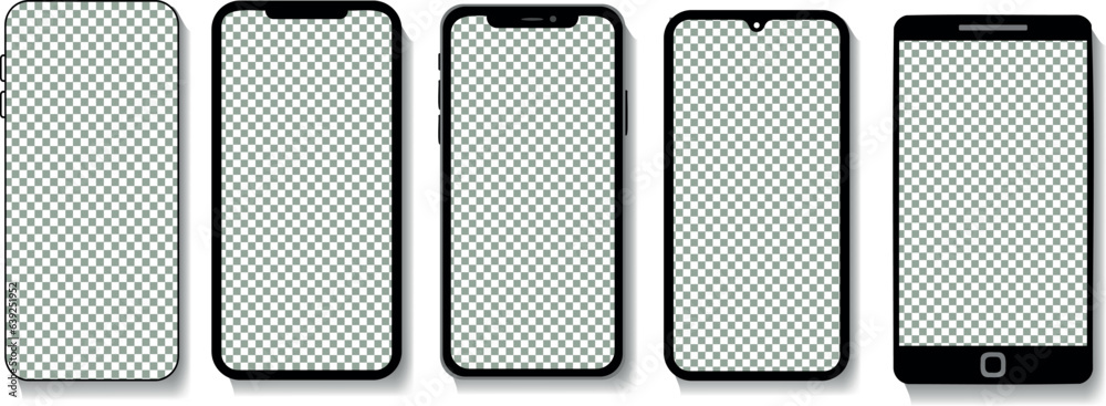 Vector illustration features five different models of smartphones with ...