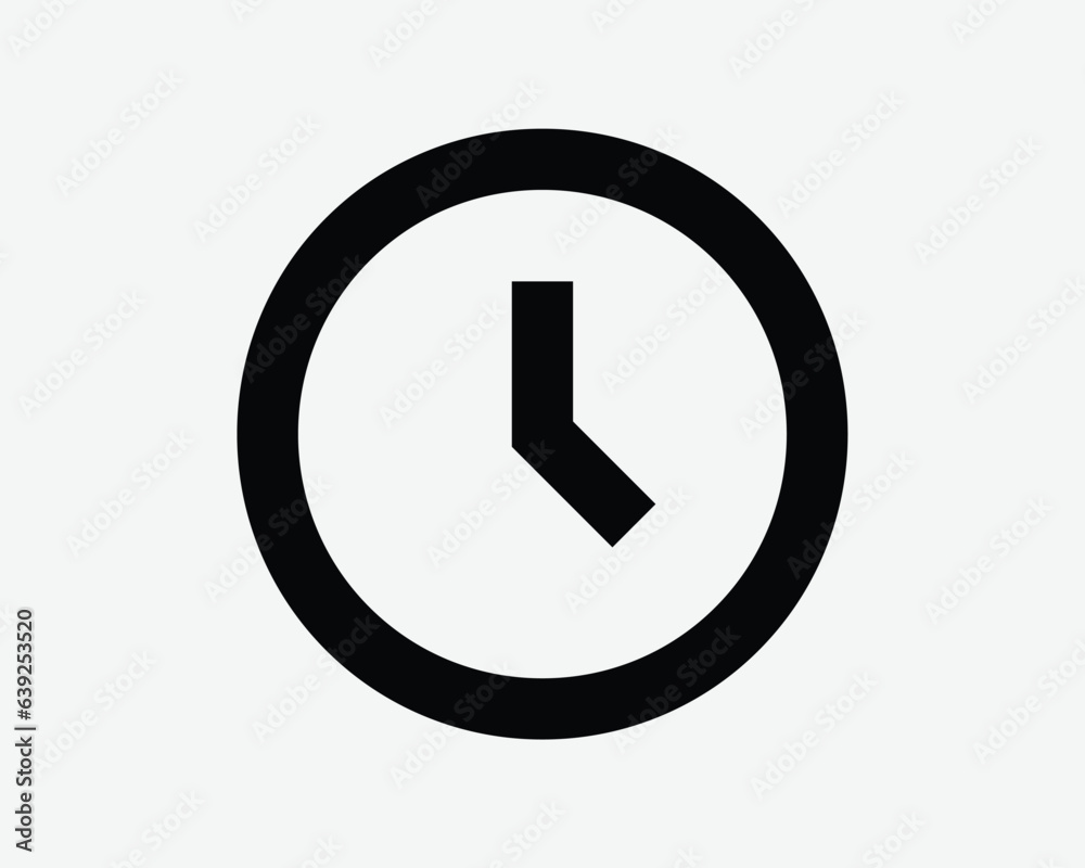 Round Clock Icon Time Watch Countdown Alarm Timer Deadline Circle Dial Black White Outline Shape ...