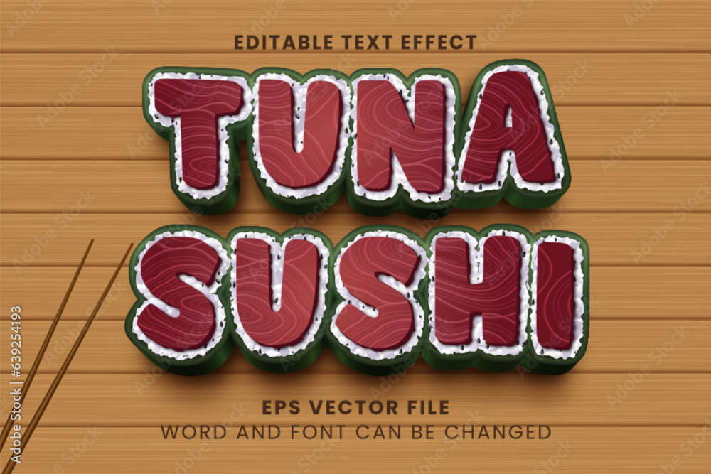 Tuna sushi 3d editable vector text effect. Food font style Stock Vector ...
