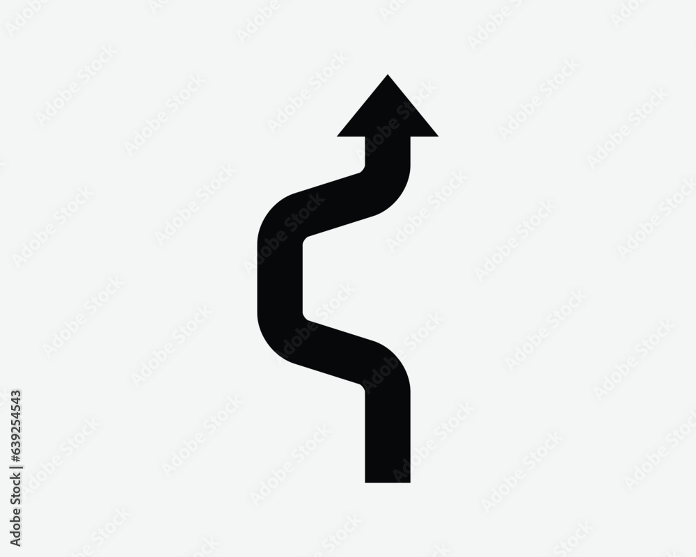 Winding Path Arrow Up Road Curve Traffic Bend Caution Warning Icon ...