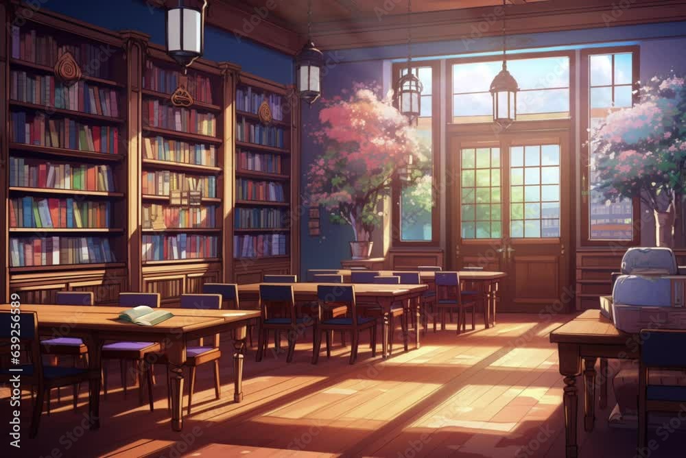 school classroom interior in anime illustration style, 4K animated ...