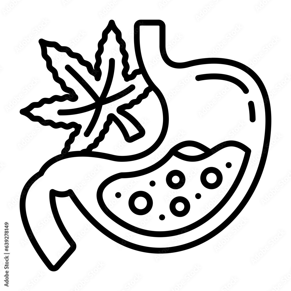 Reducing abdominal pain using Hemp vector outline design, hallucinogen ...