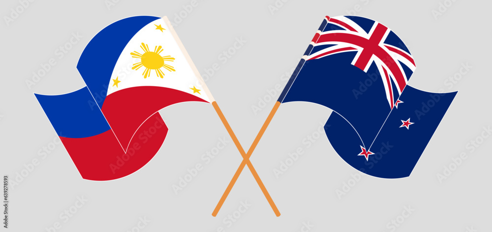 Crossed and waving flags of the Philippines and New Zealand Stock ...