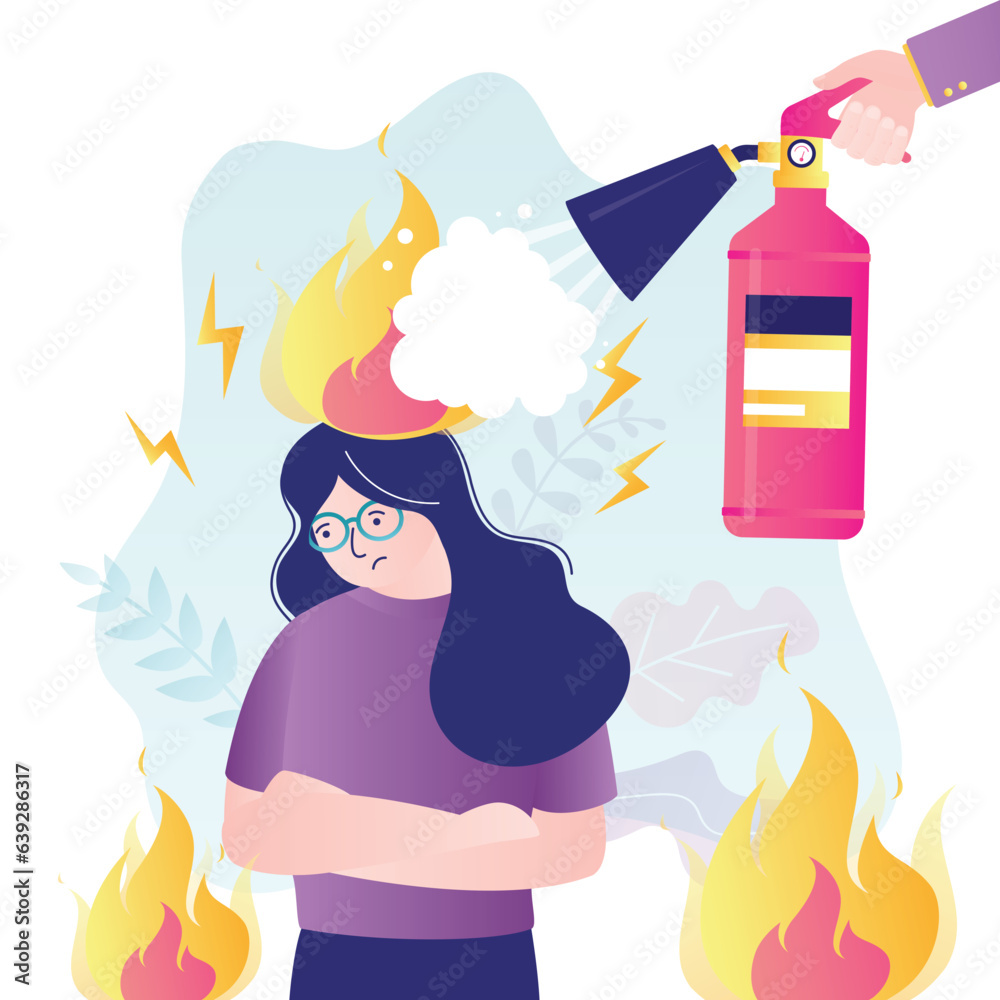 Hand use fire extinguisher try to extinguish burning flame on ...