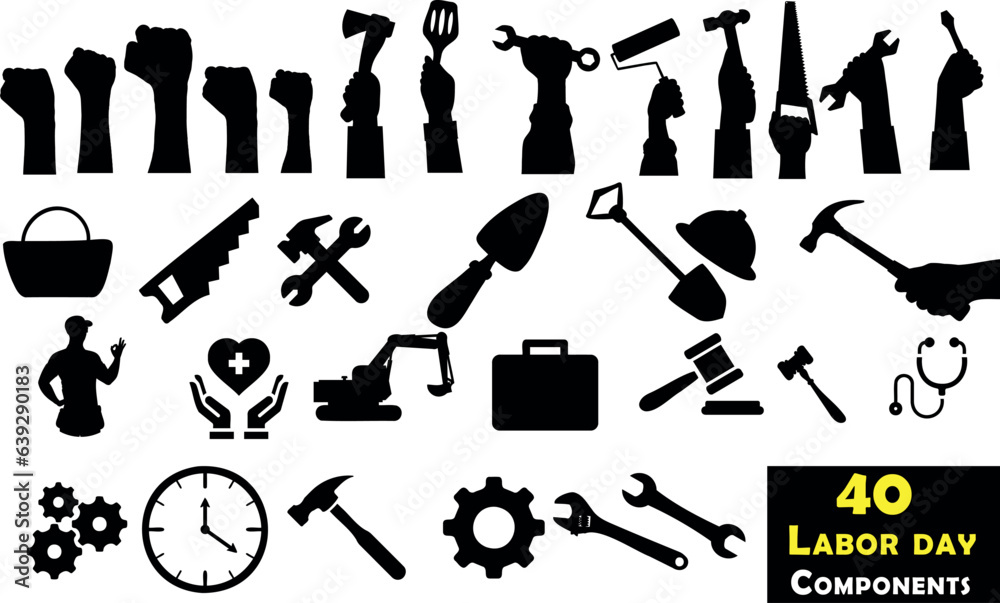 A Vector illustration that displays 40 different Labor Day-related ...