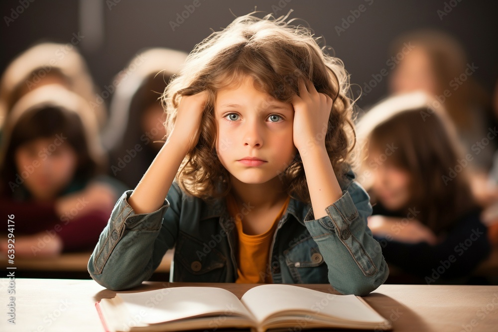 Kinder mit Problemen in der Schule, Schulstress und Lernprobleme Stock ...