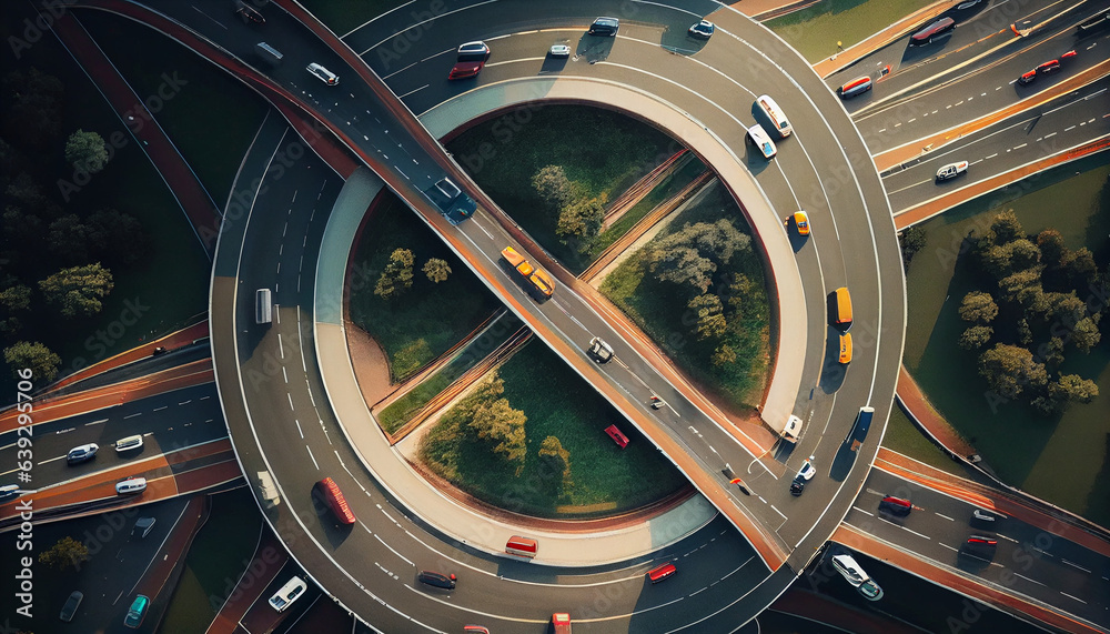 View of highway, traffic in roundabouts is part of everyday life ...