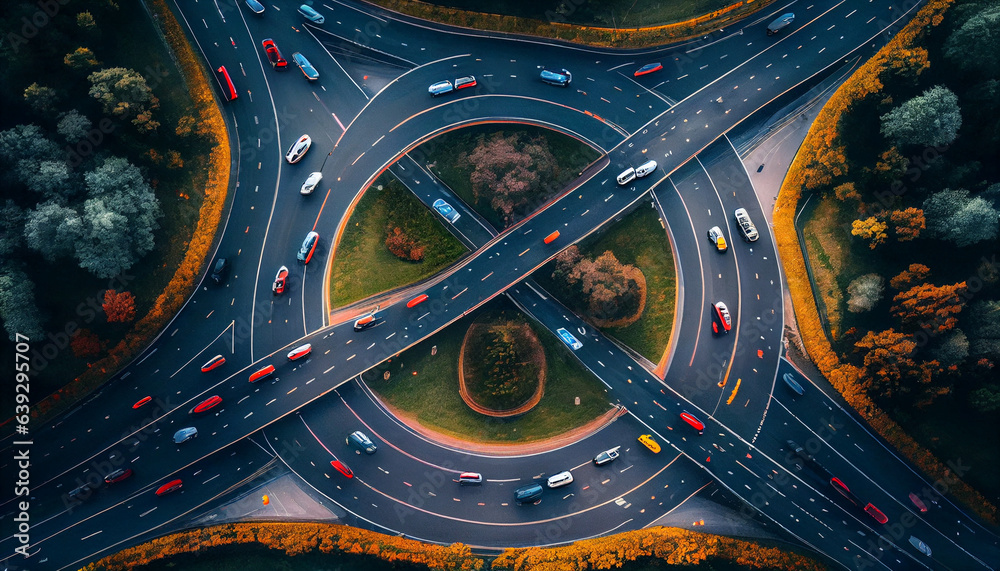 View of highway, traffic in roundabouts is part of everyday life ...