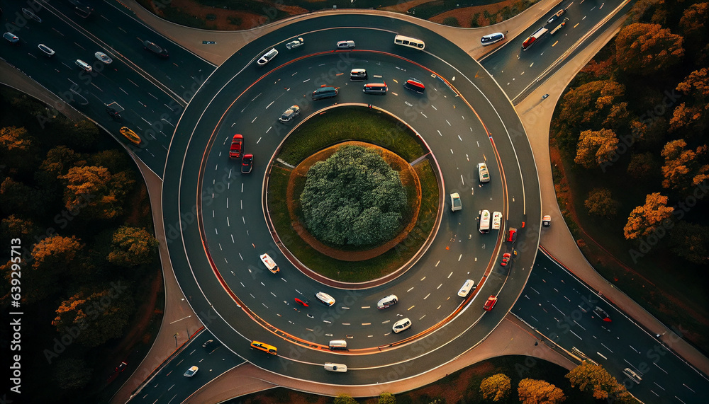 View of highway, traffic in roundabouts is part of everyday life ...