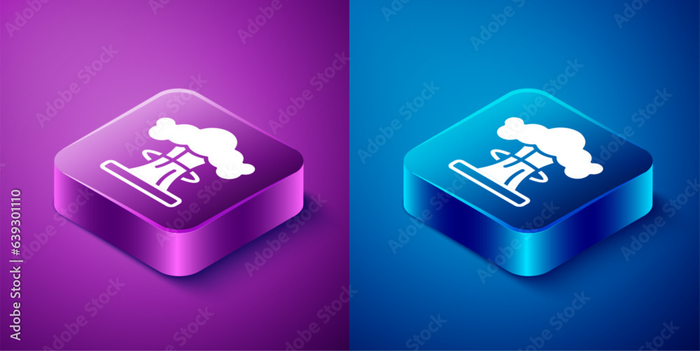 Isometric Nuclear explosion icon isolated on blue and purple background ...