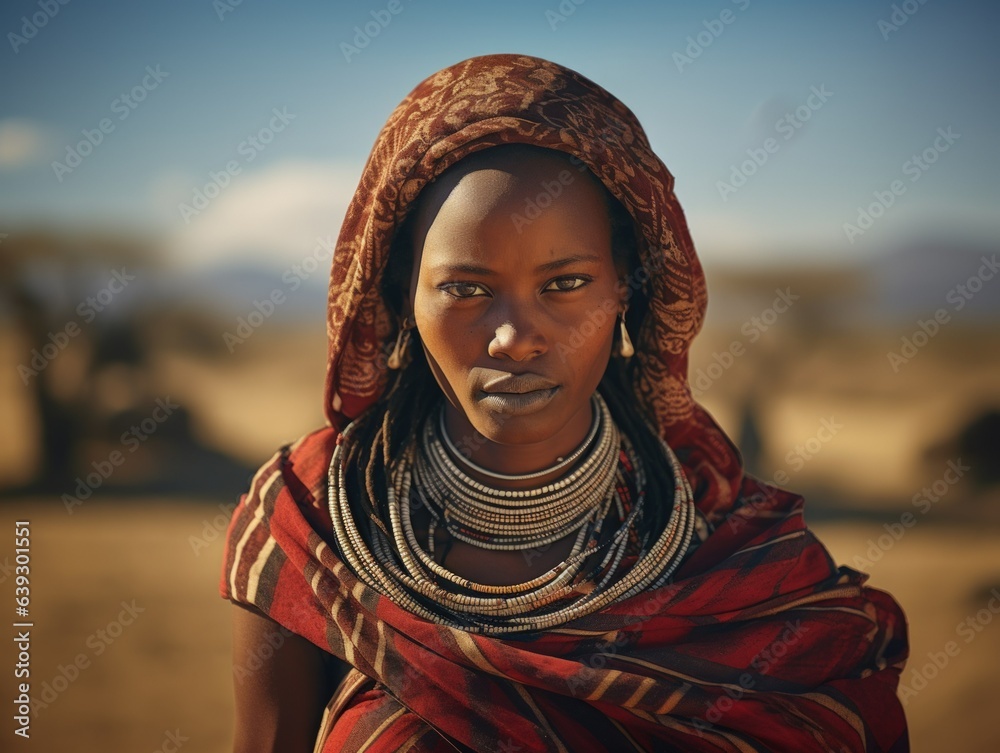 Portrait of a fictional traditional South-Saharan African woman in the ...
