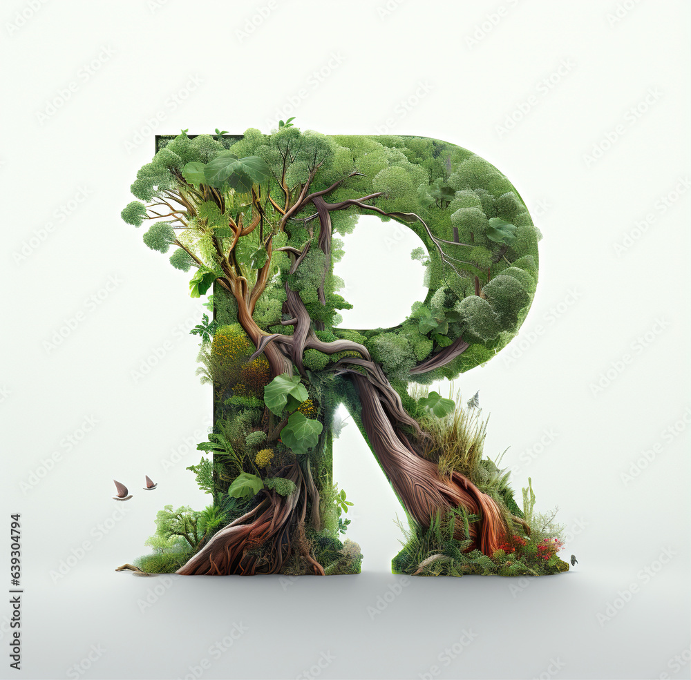 3d render letter R surrounded by Use a tree as the central element ...