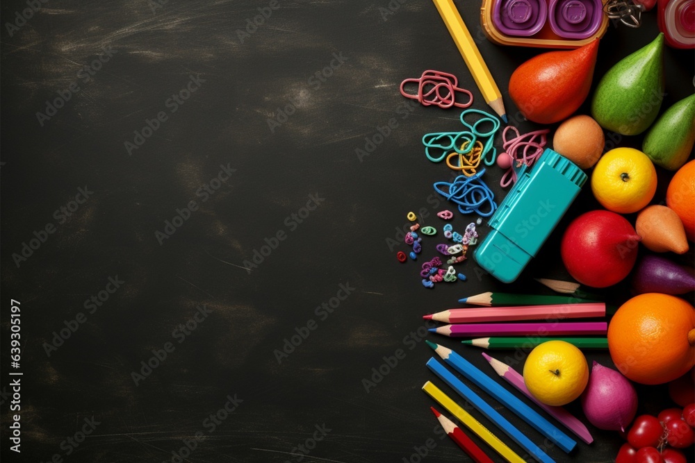 Back to school theme enriched by a colorful school supplies background ...