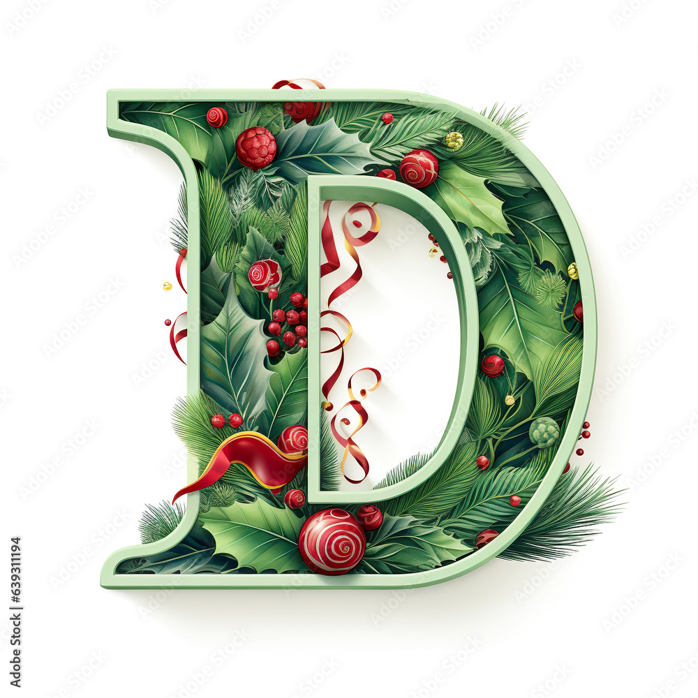 Christmas letter D design on a white background. English alphabet ...