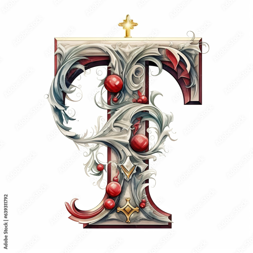 Christmas letter T design on a white background. English alphabet ...