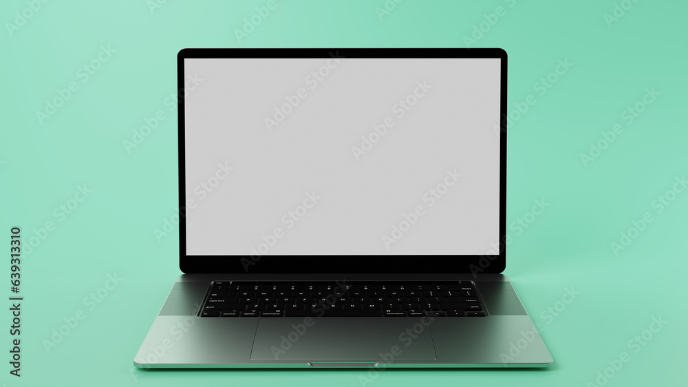 Modern laptop with green screen on display for chromakeying and placing ...