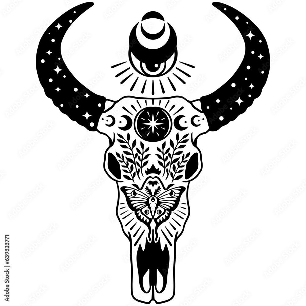 Texas Longhorn, Country Western boho magic Bull Cattle Vintage Label ...