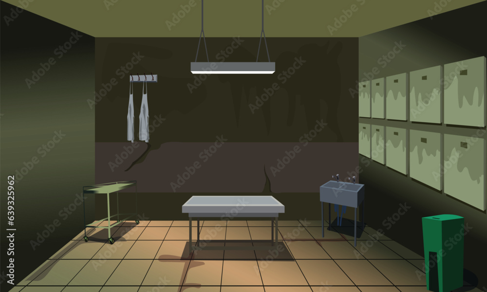 Vetor de Autopsy room illustration. Interior illustration of a morgue ...
