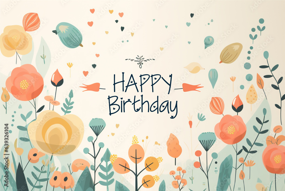 background with flowers, happy birthday flat invitation birthday card ...