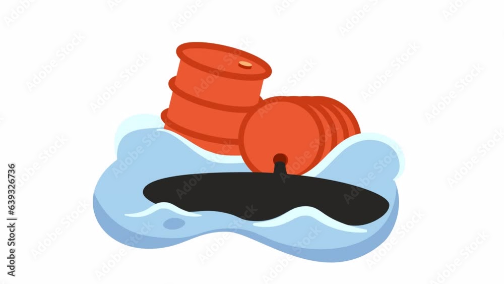 Oil spill ocean cartoon animation. Man made disaster 4K video motion ...