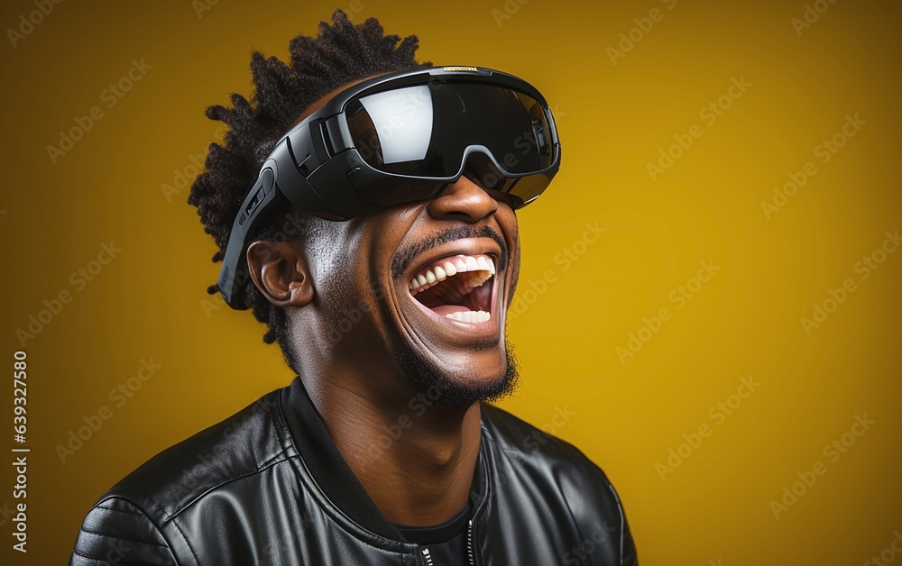 Surprised African businessman using oculus rift headset, experiencing ...