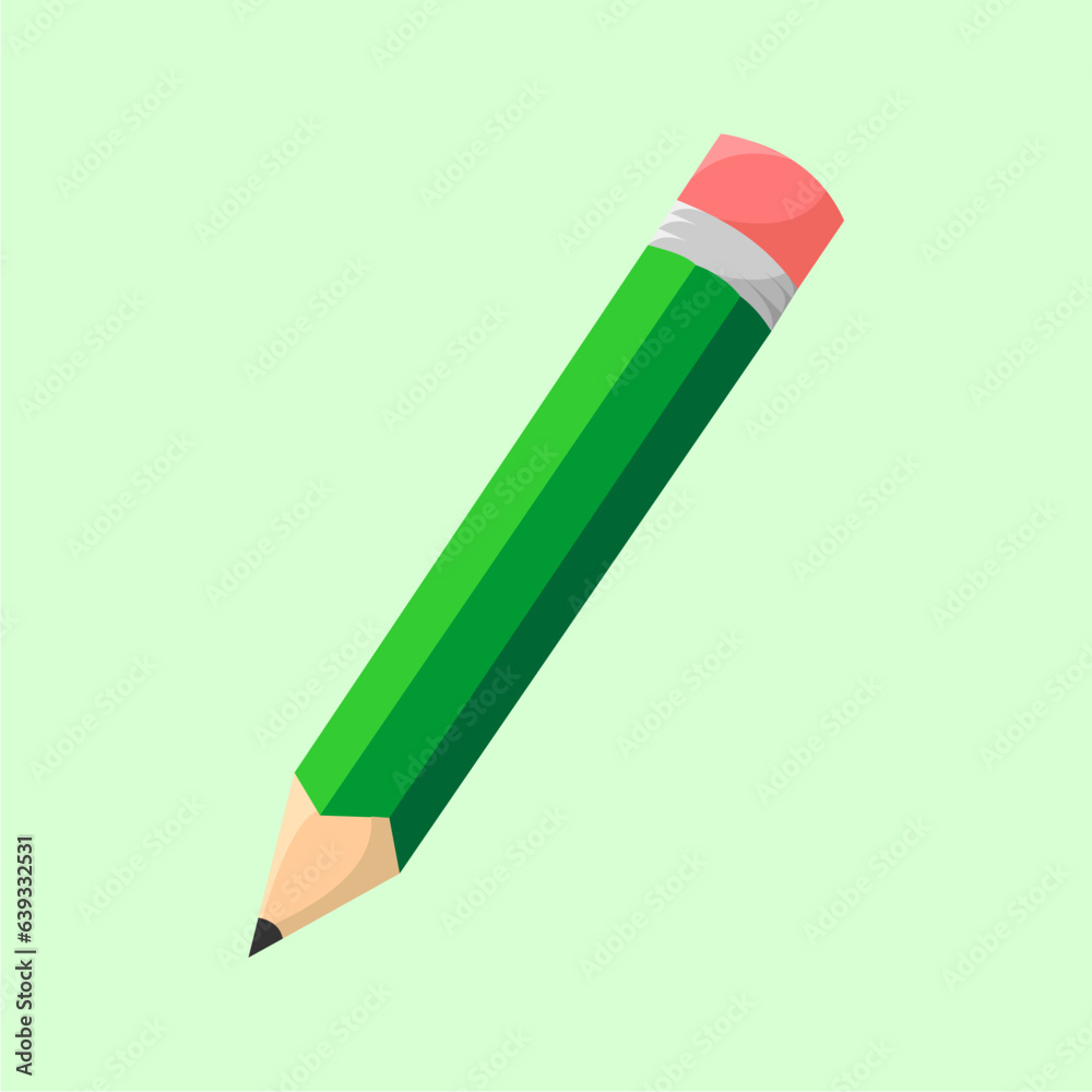 green cartoon pencil. cute cartoon pencil with eraser. cartoon pencil ...