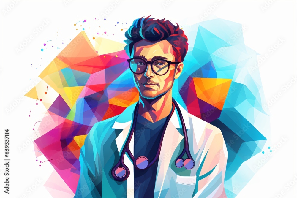 Colorful graphic illustration of a doctor with a stethoscope Stock ...
