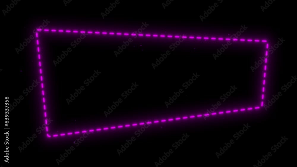 Animated neon glowing dashed frame. Colorful laser show seamless loop ...