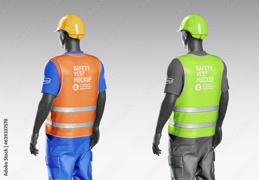 Kit Mannequin with Safety Vest and Helmet Mockup Stock Template | Adobe ...