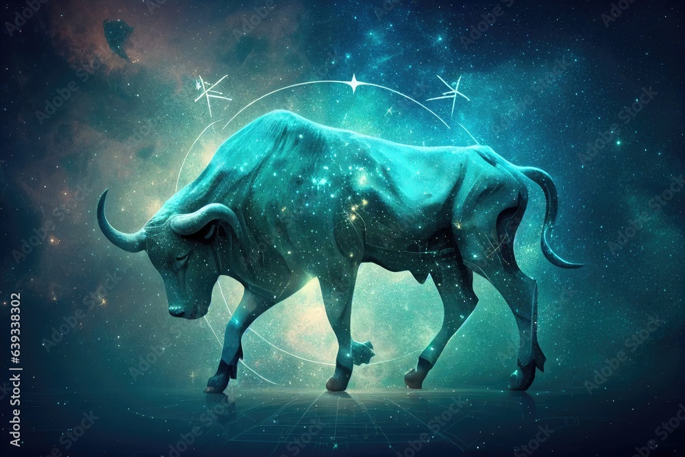 Zodiac sign of the bull in space. Astrological background. Generative ...