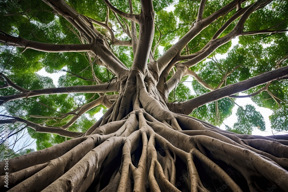 Australian Strangler Fig Tree in Natural Rainforest Habitat. Low Angle ...
