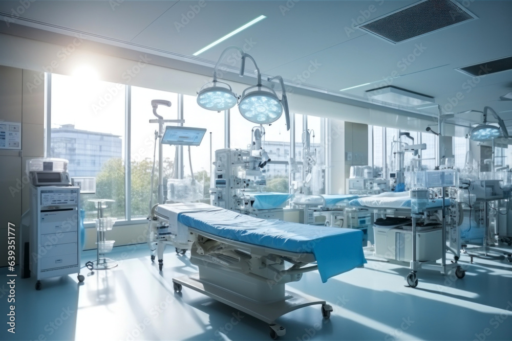 Photo of a fully equipped hospital room with state-of-the-art medical ...