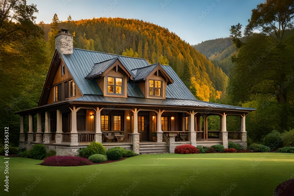 modern craftsman style home, its exterior boasting intricate woodwork ...