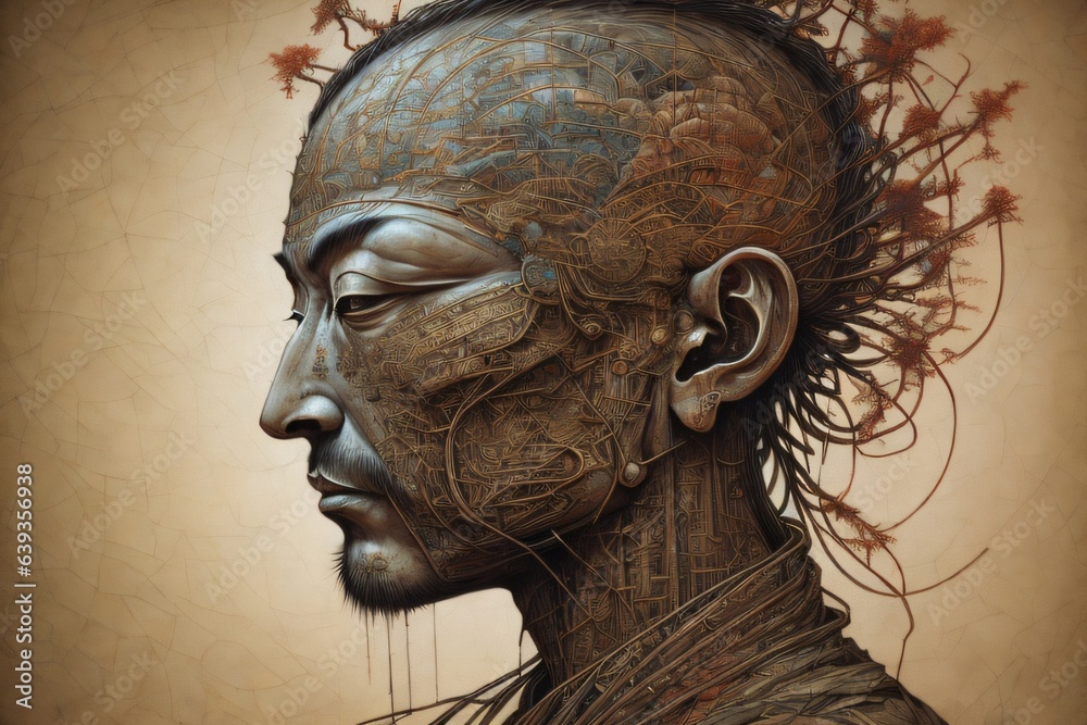 Image displaying a fusion of human profile and fractal designs ...