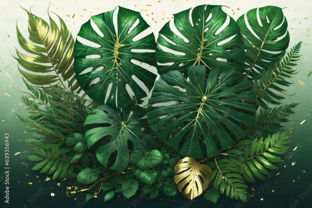 Image presenting a floral arrangement of tropical green leaves from ...